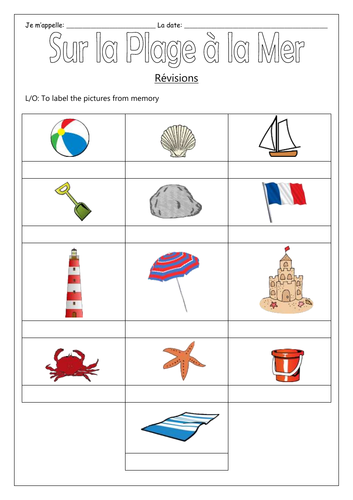 French - On the Beach at the Sea - Sur la Plage à la Mer - Worksheets ...