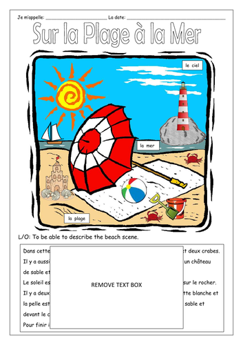 French - On the Beach at the Sea - Sur la Plage à la Mer - Worksheets ...