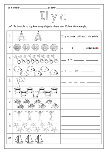 French - On the Beach at the Sea - Sur la Plage à la Mer - Worksheets ...