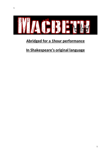 Macbeth Script - Abridged 1hour | Teaching Resources