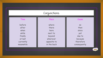 Free Conjunctions to Express Time, Place and Cause List | Teaching Resources