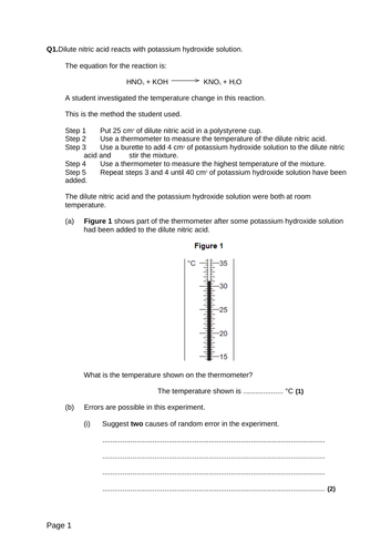 AQA Temperature change of neutralisation Required practical | Teaching Resources