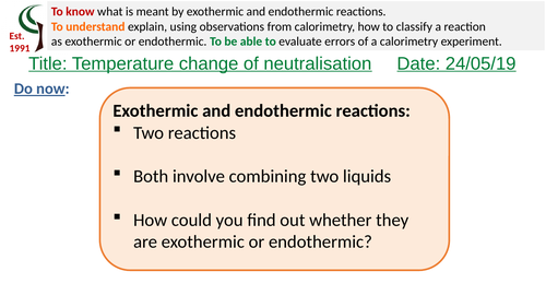 AQA Temperature change of neutralisation Required practical | Teaching ...