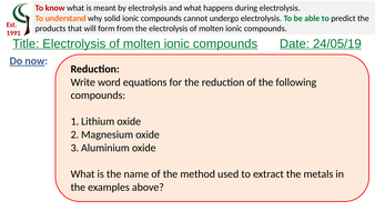 AQA Electrolysis of molten ionic compounds | Teaching Resources