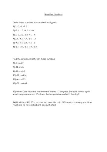 Year 6 Place Value - Negative Numbers | Teaching Resources Year 6 Place Value - Negative Numbers | Teaching Resources