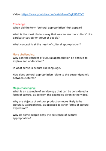 KS5 PSHE Cultural Appropriation | Teaching Resources