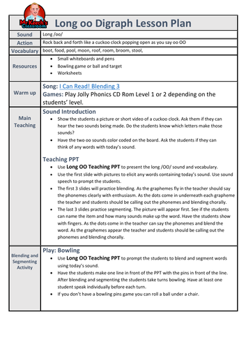 Phonics Worksheets, Lesson Plan - Jolly Phonics Letter Long oo Lesson ...
