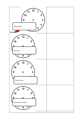 Spanish Telling the time differentiated worksheet | Teaching Resources