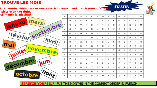 wordsearch on months in French year 7 or primary | Teaching Resources