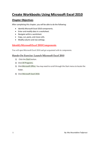Create Workbooks Using Microsoft Excel 2010 | Teaching Resources Create Workbooks Using Microsoft Excel 2010 | Teaching Resources