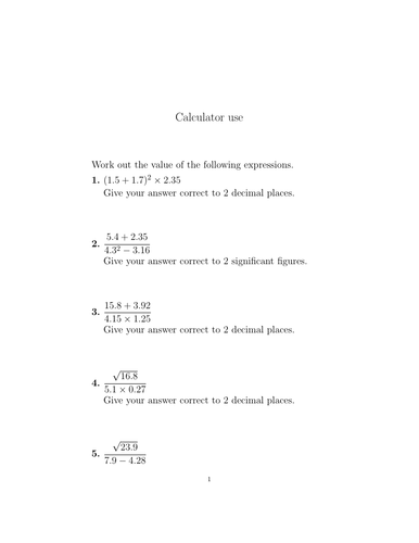 Calculator use worksheet no 3 (with answers) | Teaching Resources