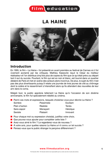 Study Pack La Haine | Teaching Resources