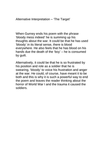 World War I Poetry: 'The Target' by Ivor Gurney | Teaching Resources