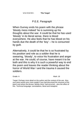 World War I Poetry: 'The Target' by Ivor Gurney | Teaching Resources