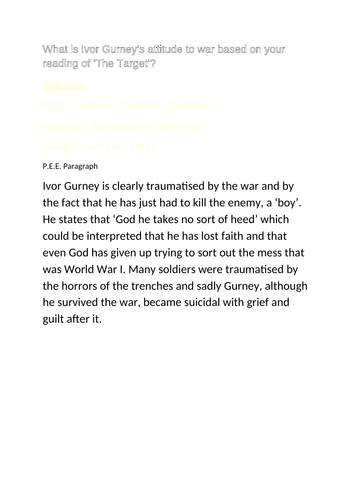 World War I Poetry: 'The Target' by Ivor Gurney | Teaching Resources