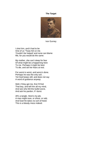 World War I Poetry: 'The Target' by Ivor Gurney | Teaching Resources