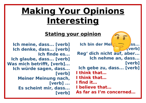 German - Making Your Opinions Interesting Display with Emojis (6 Pages ...
