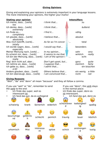 German - Giving and Justifying Opinions with Emojis | Teaching Resources