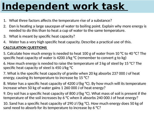 GCSE Physics: Specific Heat Capacity | Teaching Resources