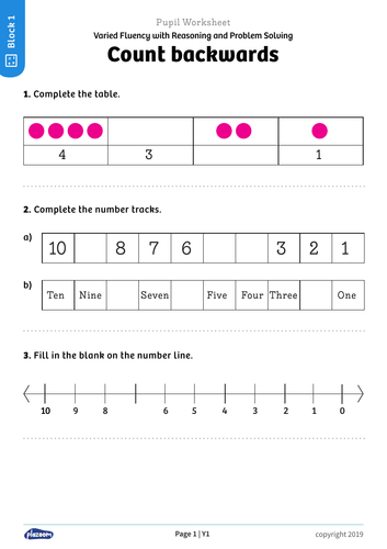 Y1 Autumn Term Block 1 Count Backwards Maths Worksheets Teaching Resources