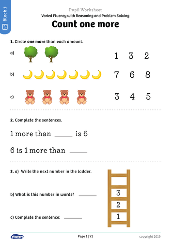 Y1 Autumn Term Block 1 Count One More Maths Worksheets Teaching Resources