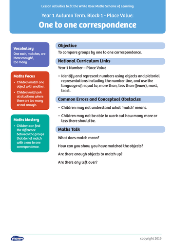 Y1 Autumn Term – Block 1: One-to-one correspondence maths worksheets ...