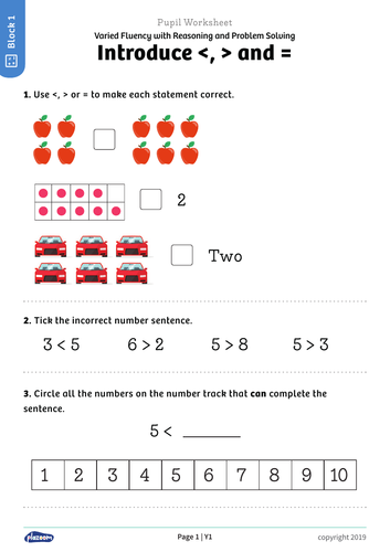 Y1 Autumn Term – Block 1: Introduce and = maths worksheets | Teaching ...