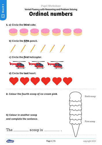 Y1 Autumn Term Block 1 Ordinal Numbers Maths Worksheets Teaching Resources