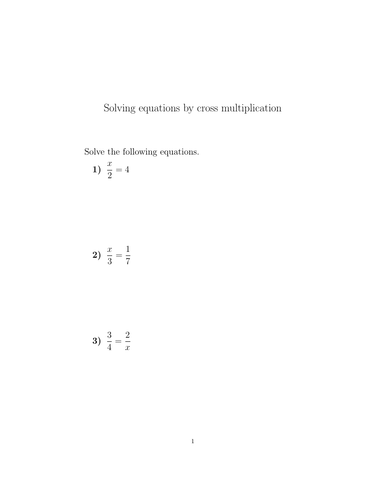 Solving equations by cross multiplication worksheet no 3 (with ...