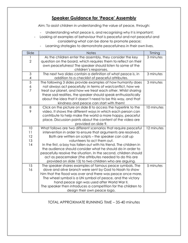 The Theme of Peace - Assembly | Teaching Resources