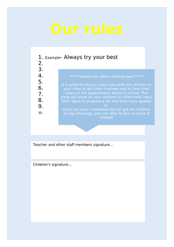 Class rules contract | Teaching Resources
