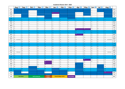 Academic planner 2019-20 (A3) (Word) | Teaching Resources