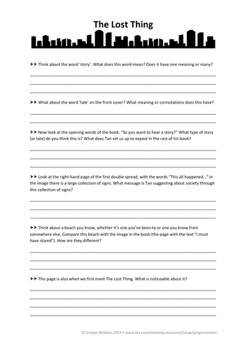 The Lost Thing - Shaun Tan - Worksheets and presentation | Teaching ...