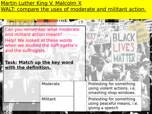 Civil Rights Movement: Moderate V Militant Action | Teaching Resources