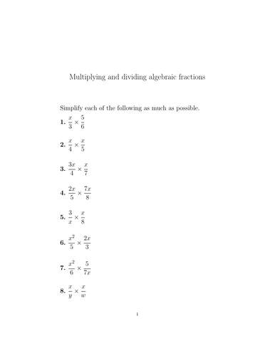 Multiplying and dividing algebraic fractions worksheet no 2 (with ...