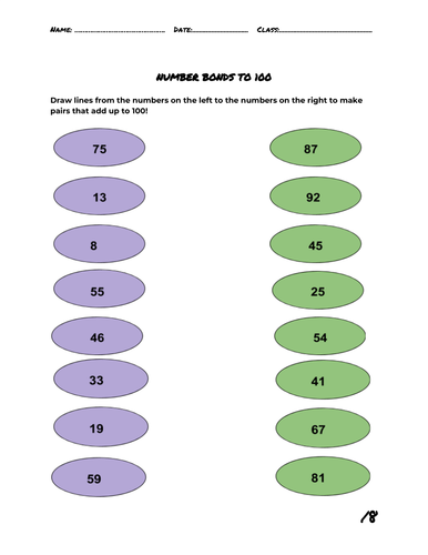 Simple Number Bonds to 100 Worksheet | Teaching Resources