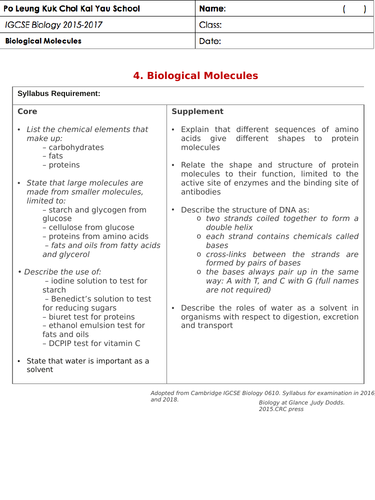 IGCSE biological Molecules | Teaching Resources IGCSE biological Molecules | Teaching Resources