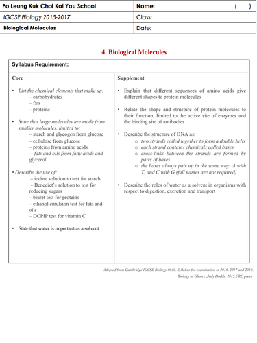 IGCSE biological Molecules | Teaching Resources IGCSE biological Molecules | Teaching Resources