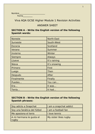 Spanish Viva GCSE (H) Module 1 Revision | Teaching Resources