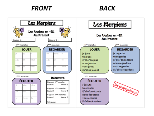 Morpions/ Noughts and Crosses- Grammar/Conjugation Game- Present tense ...