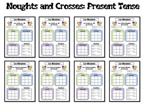 Morpions/ Noughts and Crosses- Grammar/ Conjugation Game- 5 Tenses ...