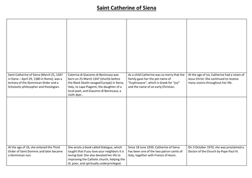 Saint Catherine of Siena Comic Strip and Storyboard | Teaching Resources