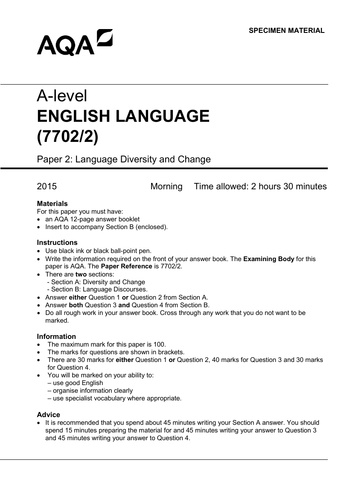 A Level English - Paper 2 Section B | Teaching Resources