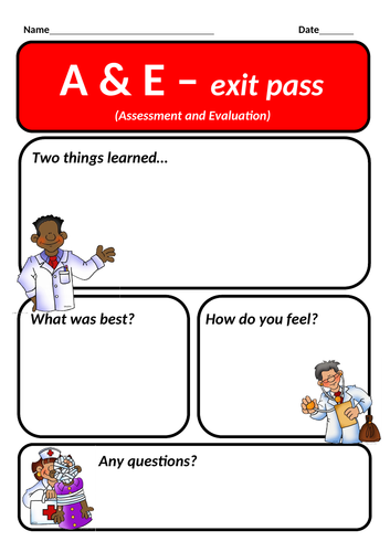 Exit pass - A and E - Assessment and evaluation | Teaching Resources