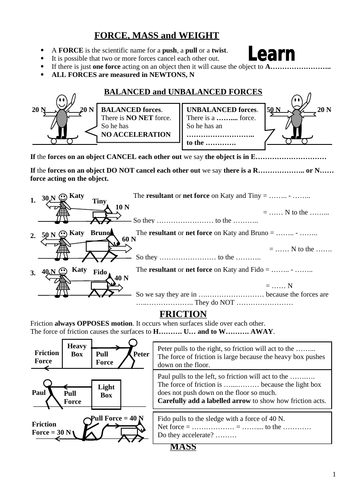 Introduction to Forces Work Book | Teaching Resources
