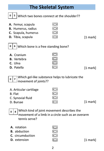 AQA GCSE PE The Skeletal System | Teaching Resources