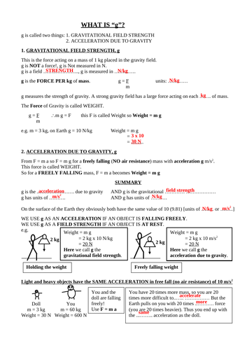 WHAT IS g? -Acceleration & Field Strength | Teaching Resources