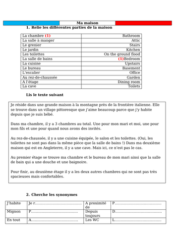 French - GCSE - là où j'habite (WHOLE UNIT - reading, speaking ...