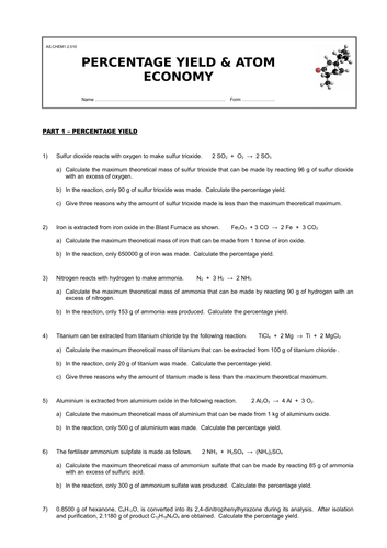 AQA GCSE 9-1 CHEMISTRY UNIT 3.3 Yield + atom economy + percentage yield ...