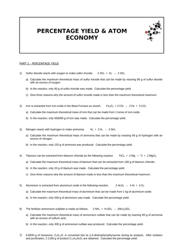 AQA GCSE 9-1 CHEMISTRY UNIT 3.3 Yield + atom economy + percentage yield ...